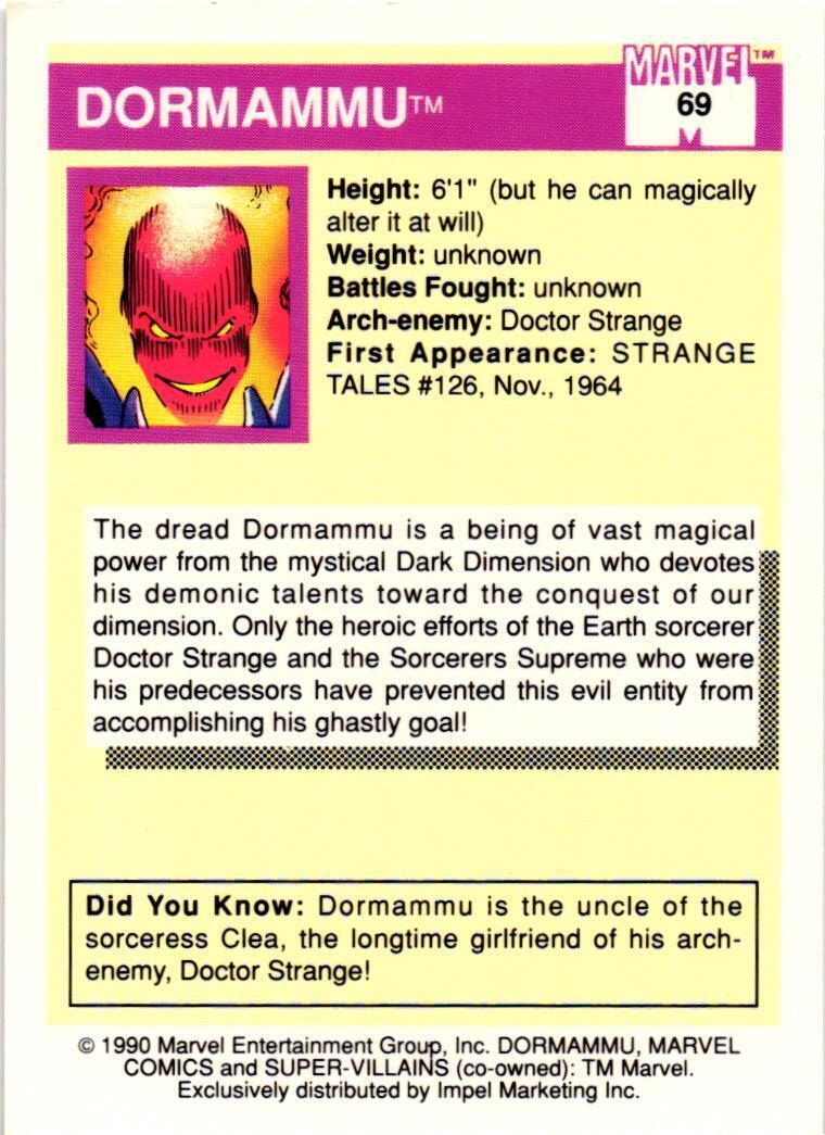1990 Impel Marvel Universe Series 1 Trading Card #69 Dormammu Super ...