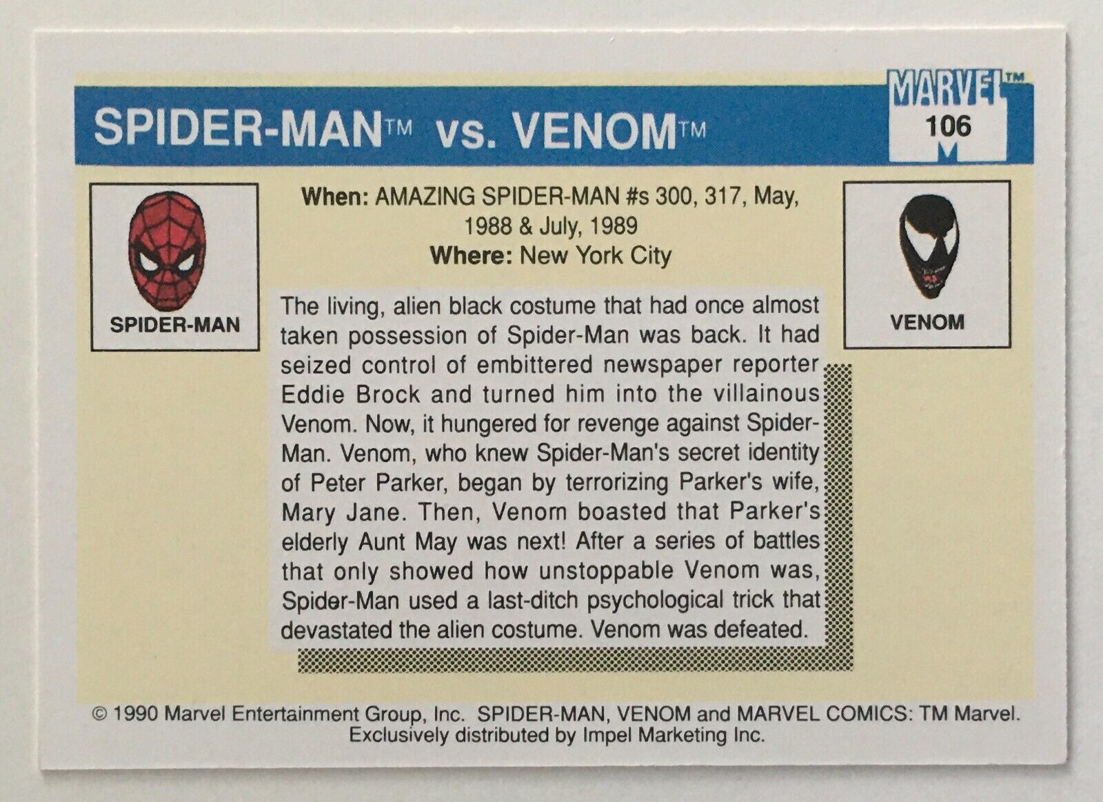 1990 Impel Marvel Universe Series 1 Trading Card #106 Famous Spider-Man ...