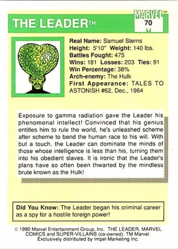 1990 Impel Marvel Universe Series 1 Trading Card #70 LEADER Super ...
