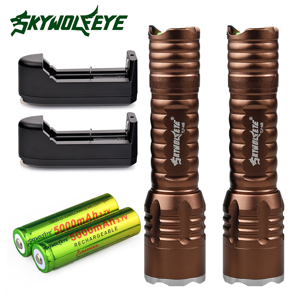 2x Skywolfeye 8000lumen Tactical T6 Led Flashlight Torch 18650 Battery