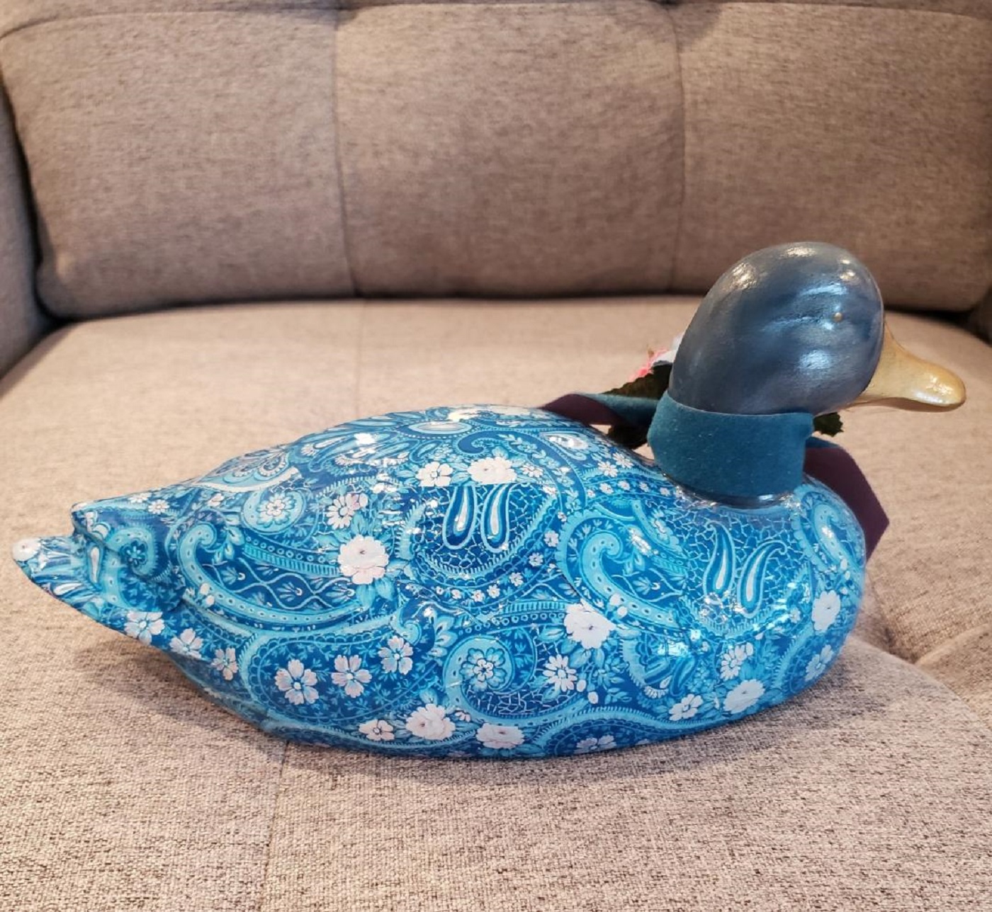 VTG Blue Floral Paper Mache Ceramic Duck | Property Room