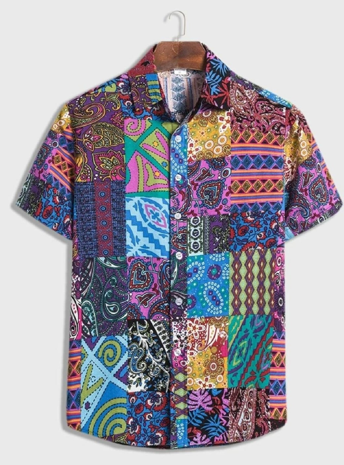 MEN AZTEC PRINT PATCHWORK SHIRT-LARGE | Property Room