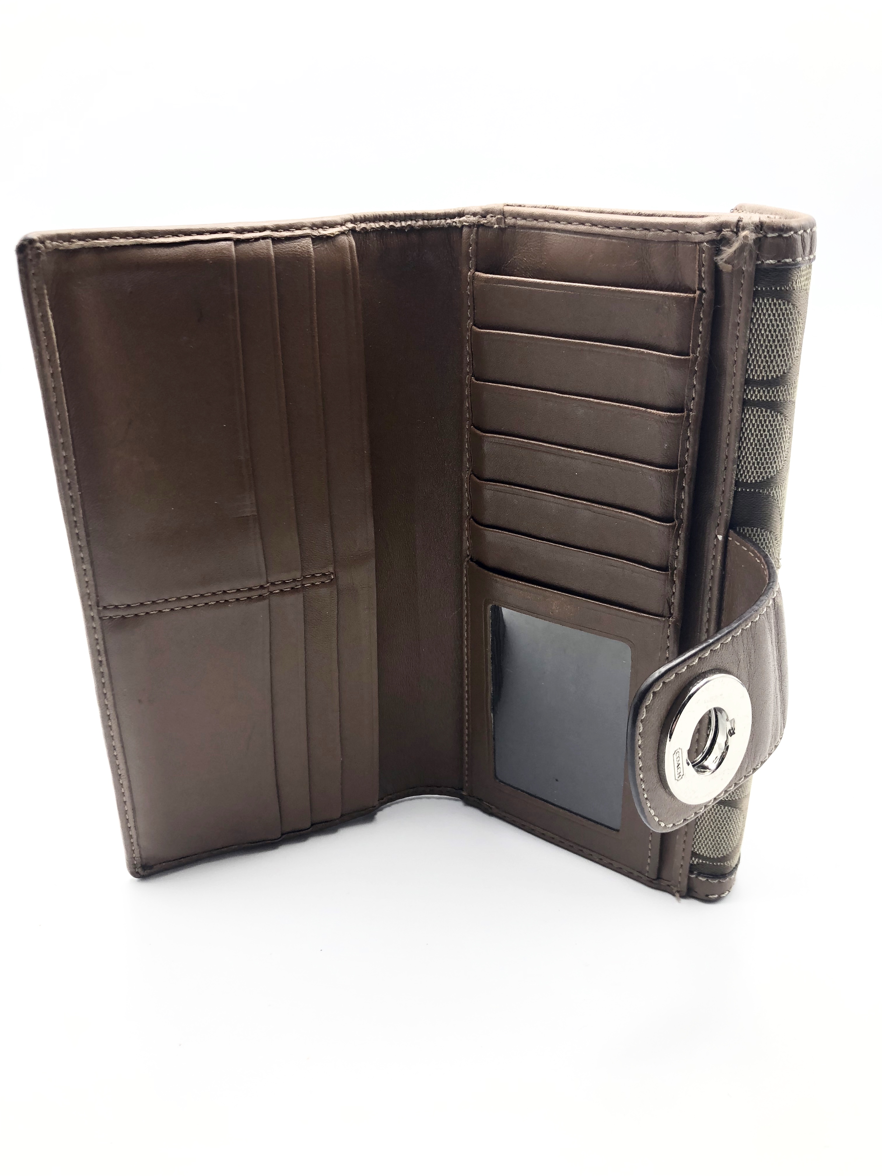 Coach Wallet Bifold Brown Signature Jacquard Twist Lock Closure ...