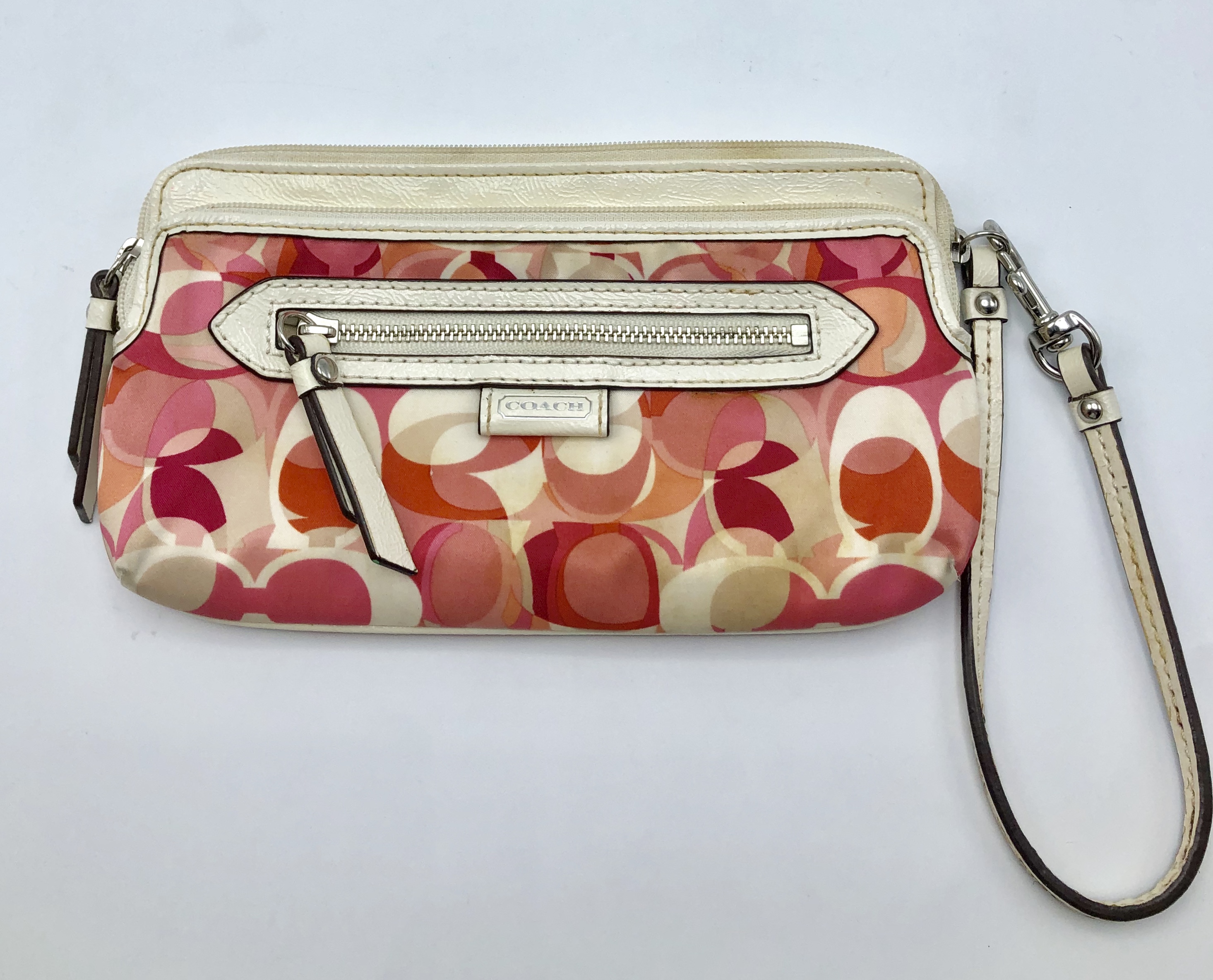 Coach Signature Double Zip Wallet White Leather Trim | Property Room