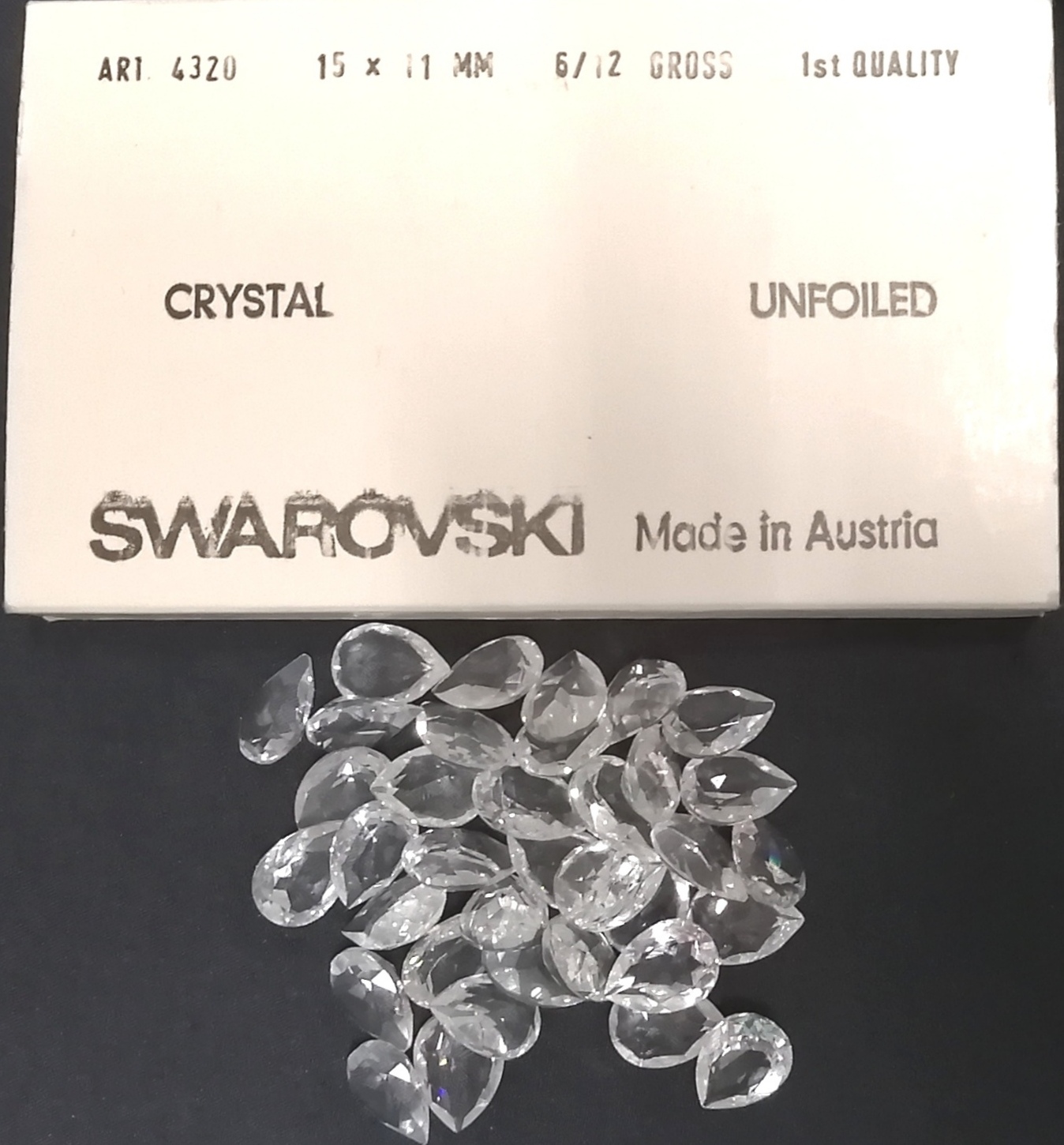 SWAROVSKI STONES - ART.4320 15X11MM UNFOILED PEARSHAPE STONES - 144 ...