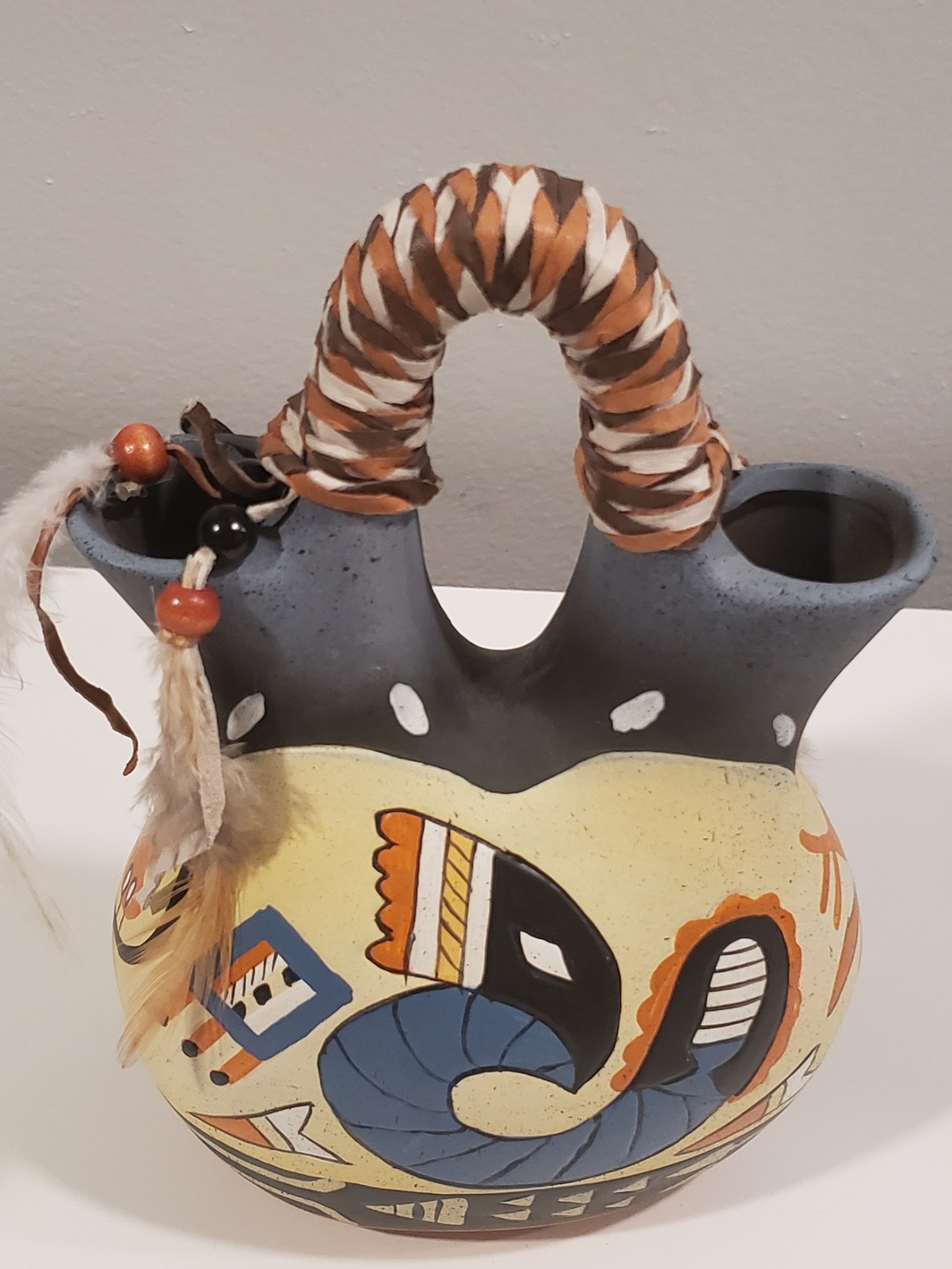 Native American Hand Painted Feather Decor Double Spout Ceramic Wedding ...