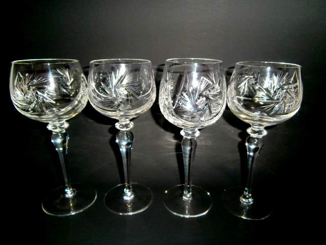 Four Vintage Pinwheel Lead Crystal Vine Pedestal Goblets | Property Room