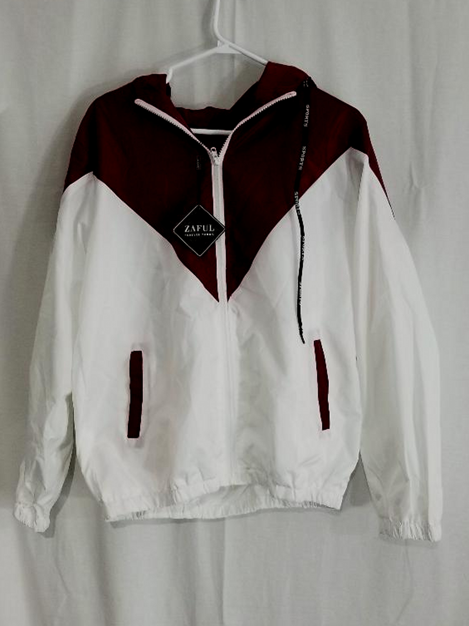 NWT Ladies Two Tone Hooded Windbreaker - Red With White Size M ...