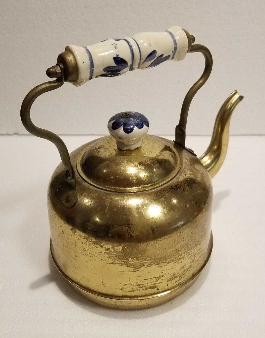 Vintage Brass Teapot with Delf Blue Handle | Property Room