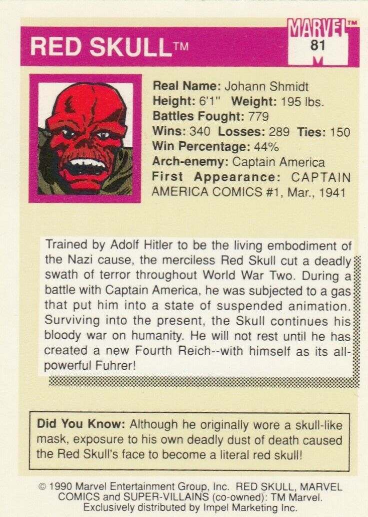 1990 Impel Marvel Universe Series 1 Red Skull Card #81 | Property Room