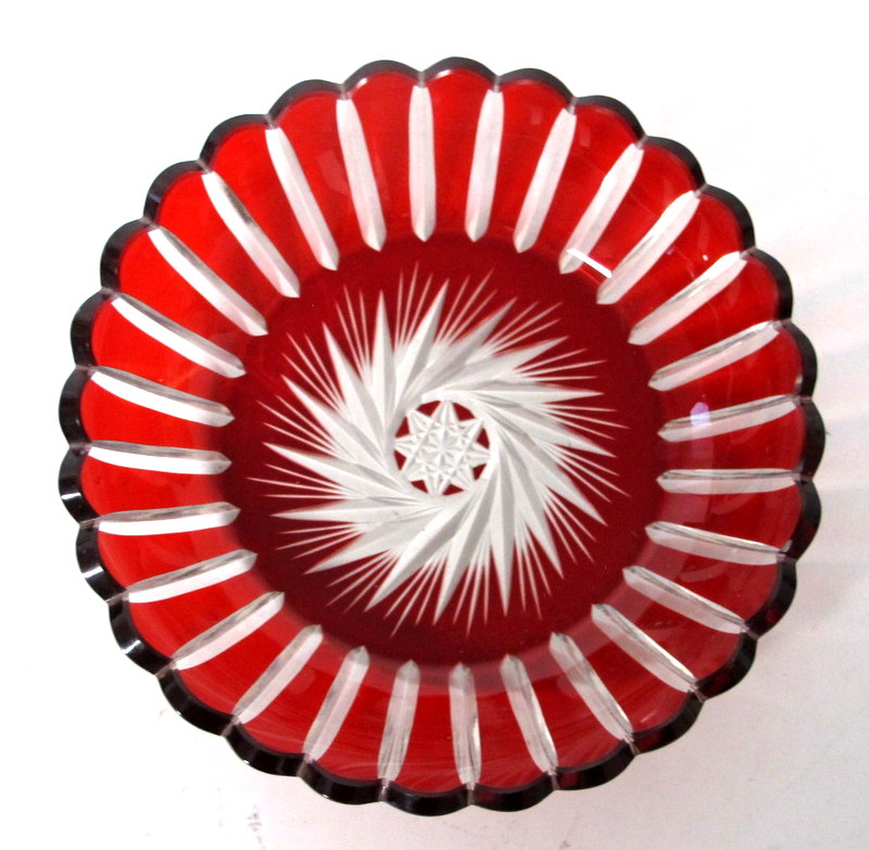 Vintage Cut Crystal with Ruby Red Overlay Candy Dish | Property Room