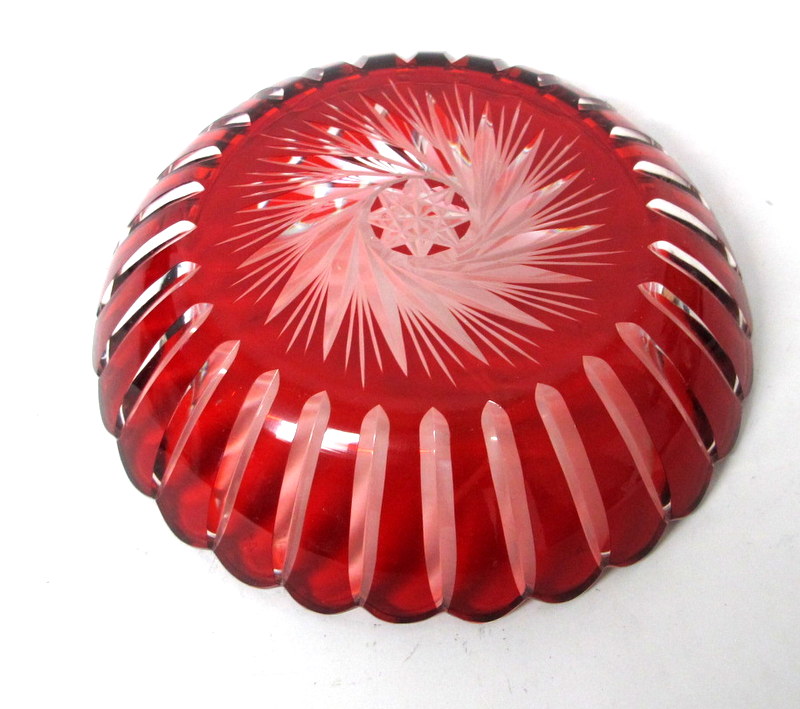 Vintage Cut Crystal with Ruby Red Overlay Candy Dish | Property Room