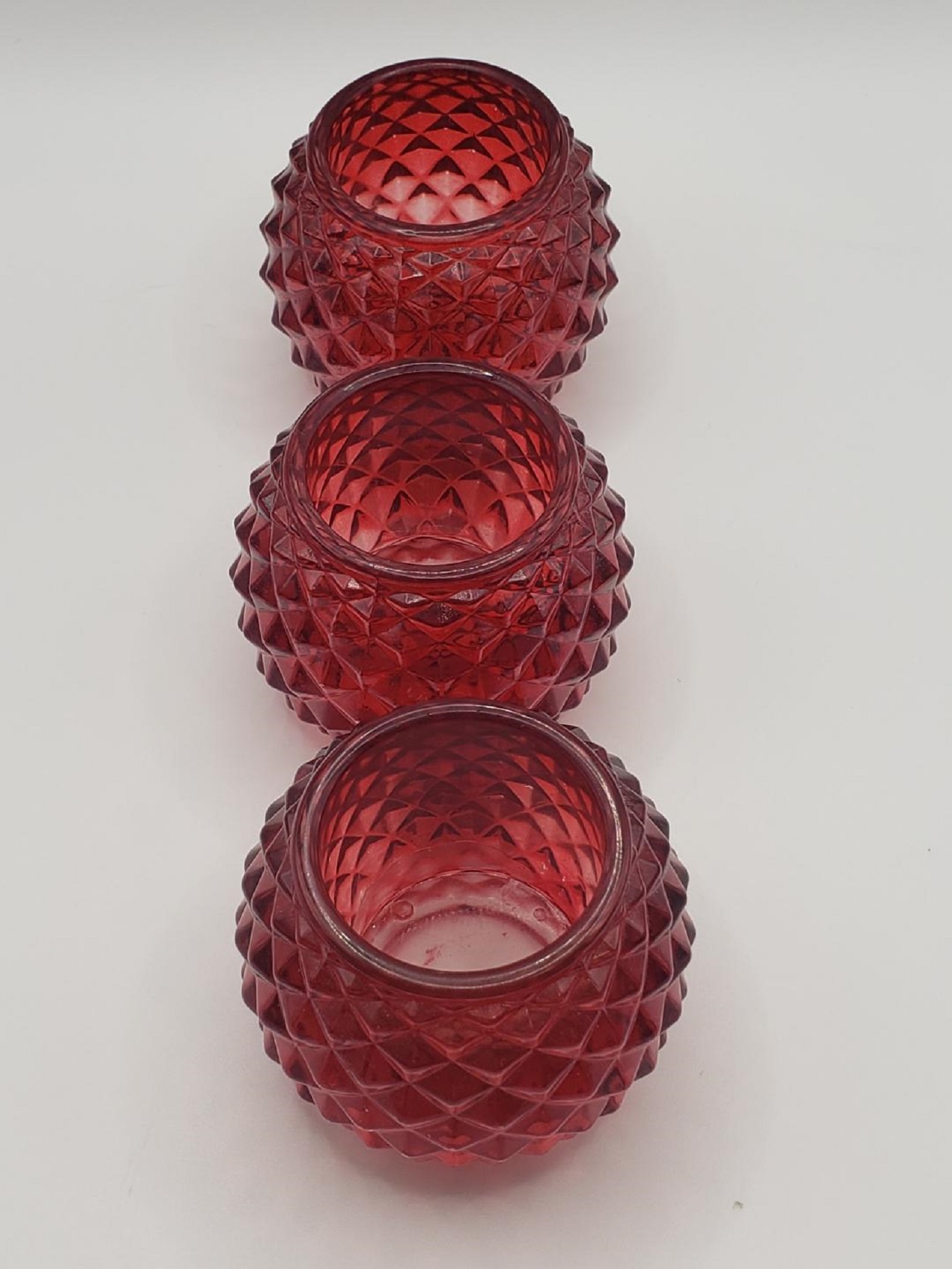 VTG Set of 3 Ruby Red Diamond Point Cut Glass Votive Candle Holders ...