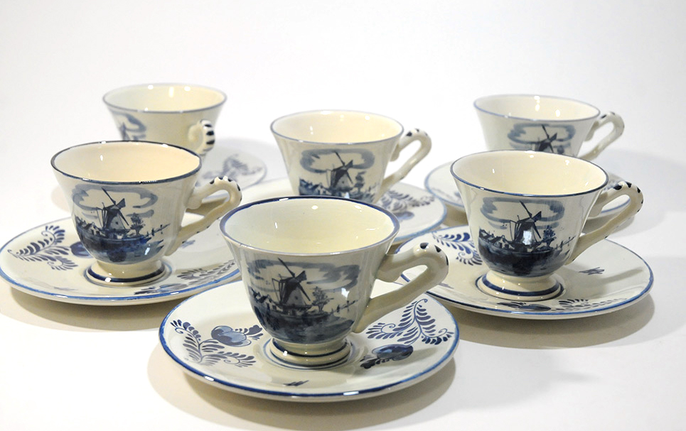 Set of 6 Delft Tea Cups and Saucers | Property Room