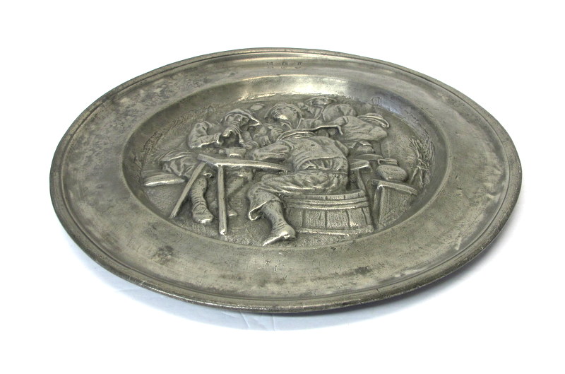 Antique Large Decorative Pewter Plate-1748 | Property Room