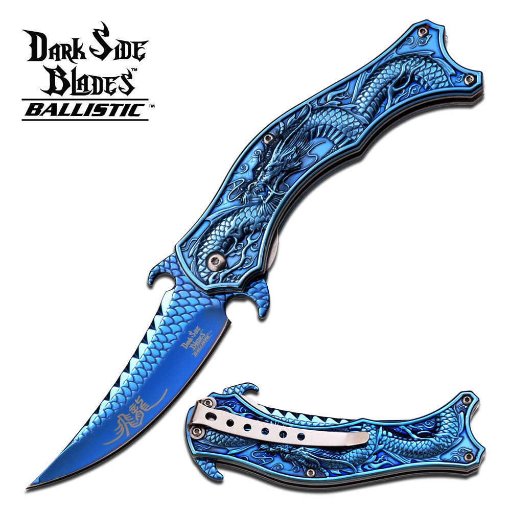 DARK SIDE BLADES Dragon Pocket Knife Metallic Blue Fantasy NEW ...