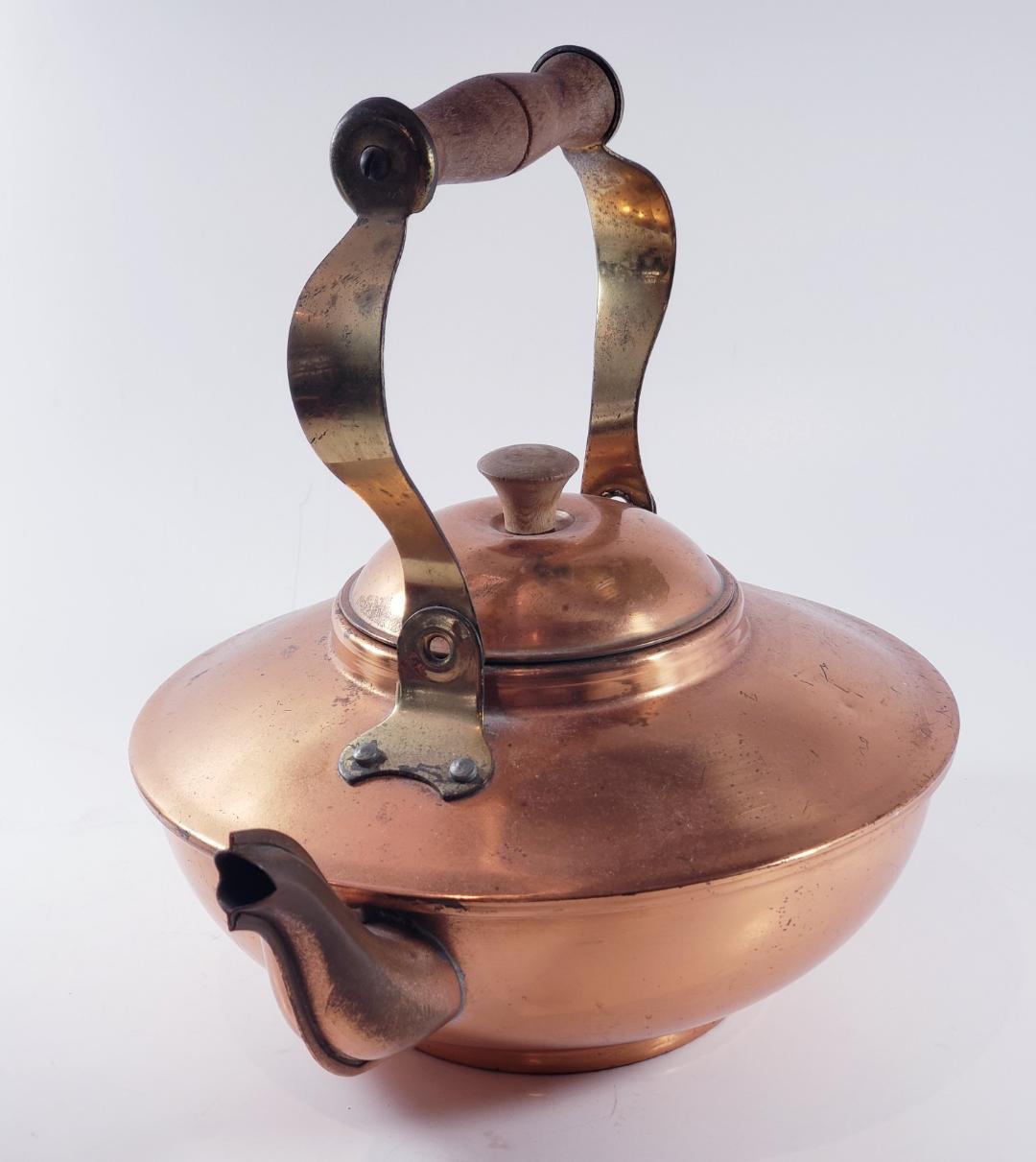 Vintage Copper Tea Kettle with Wood Handle - Made in Portugal ...