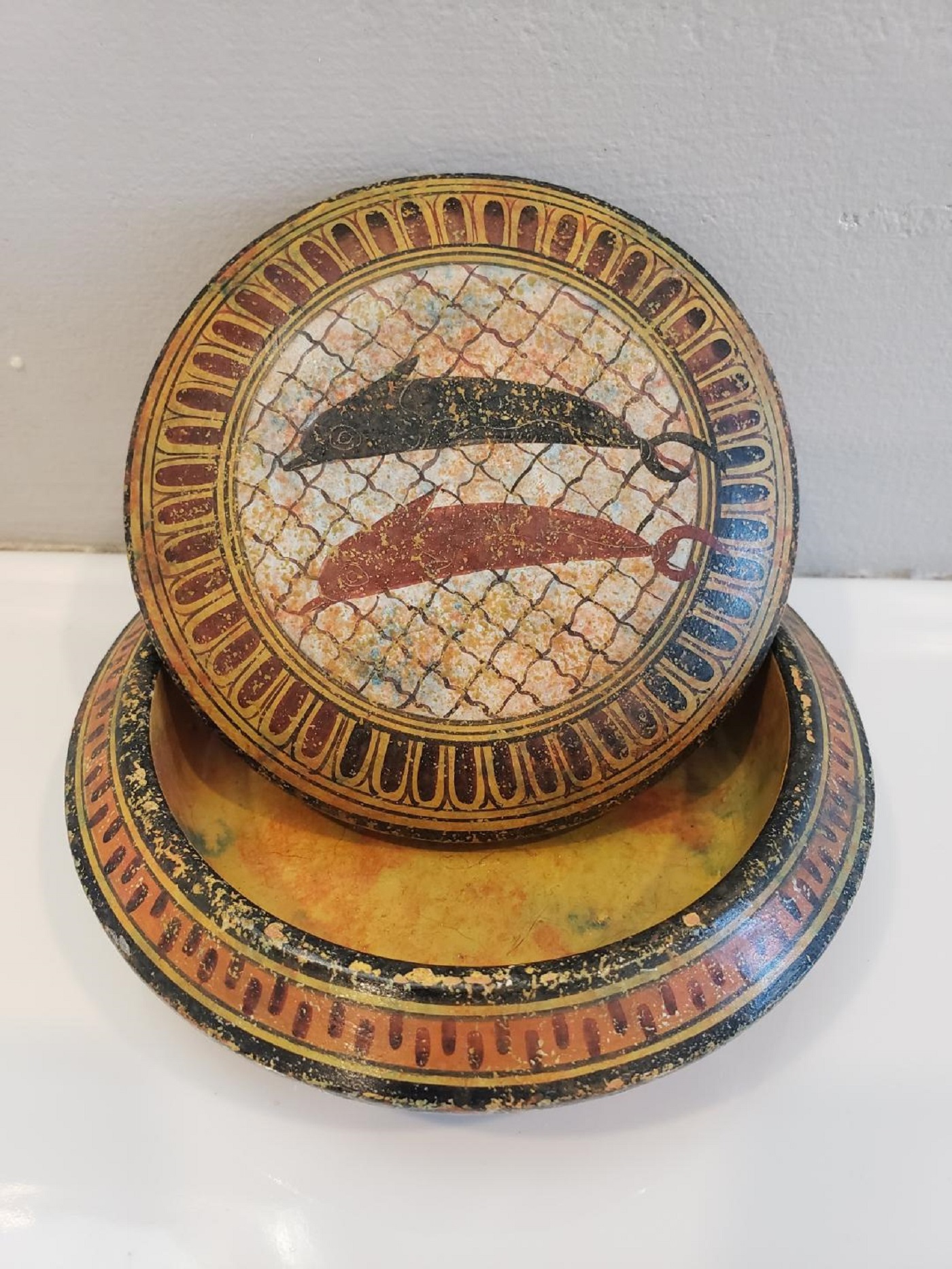 VTG Copy Hand Painted by Liana Geometric Pyxis Pottery Lidded Trinket ...