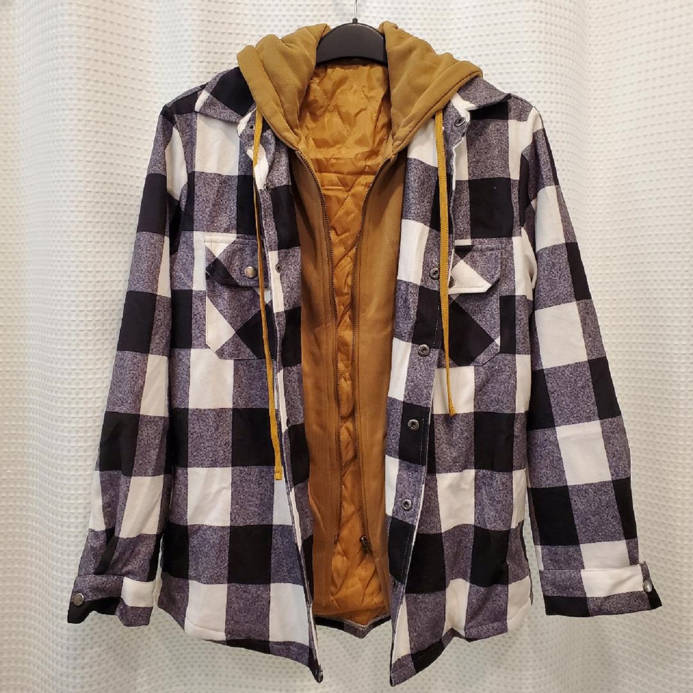 Men's Plaid Solid Zip Button Front Drawstring Hoodie Size-M | Property Room