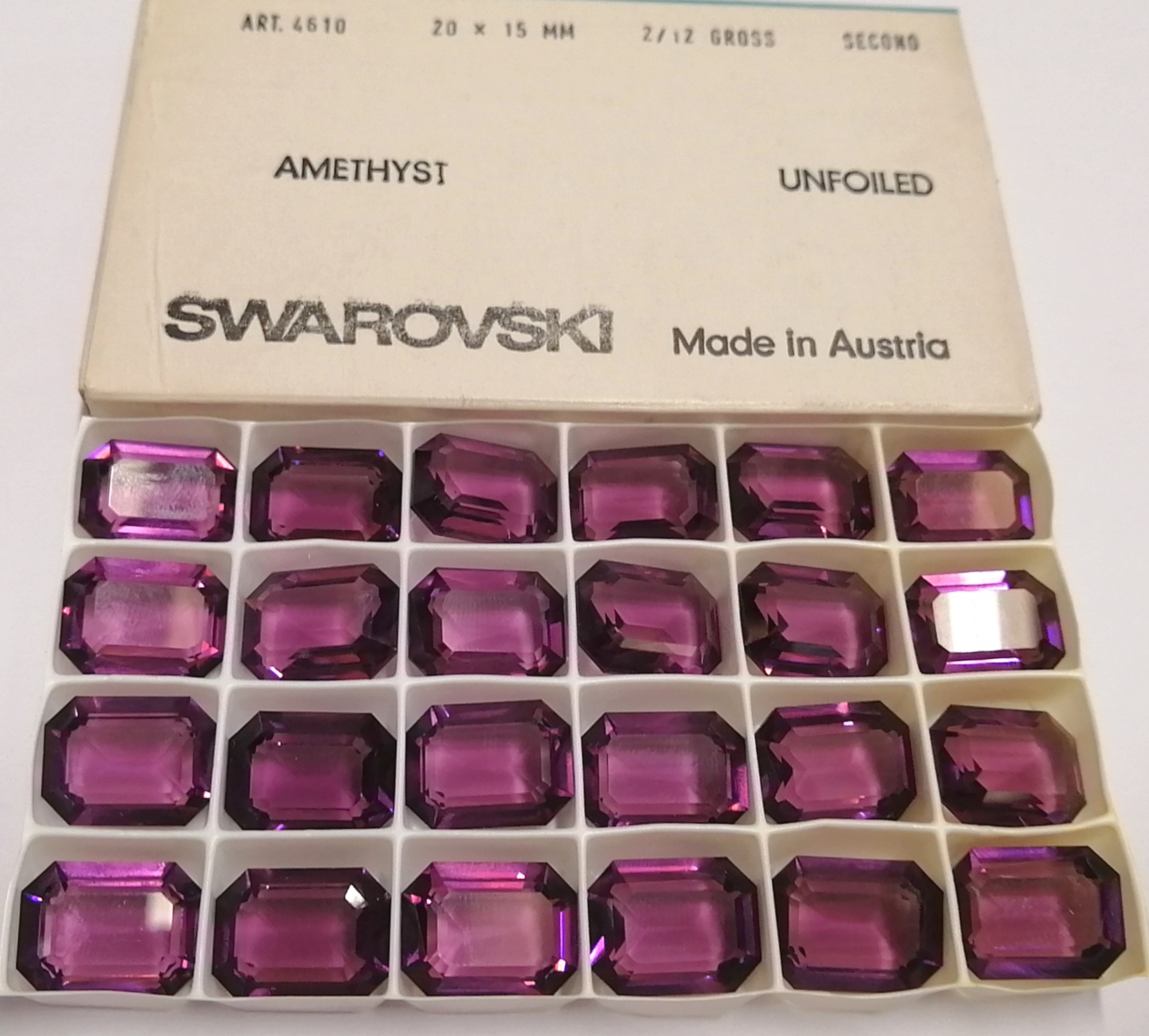 SWAROVSKI STONES - ART 4610 20x15MM UNFOILED AMETHYST OCTAGON STONES ...