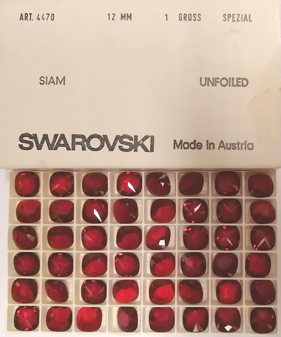 SWAROVSKI STONES - ART 4470 12MM SIAM RUBY UNFOILED STONES - 144 PIECES ...