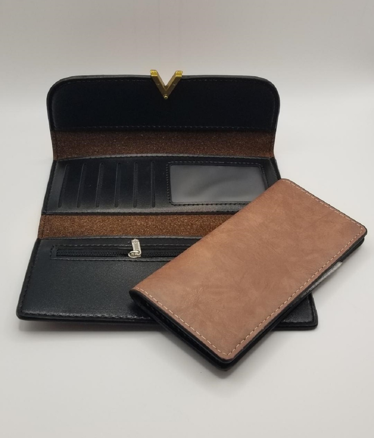 Metal Decor Tri-Fold Long Wallet - Brown | Property Room