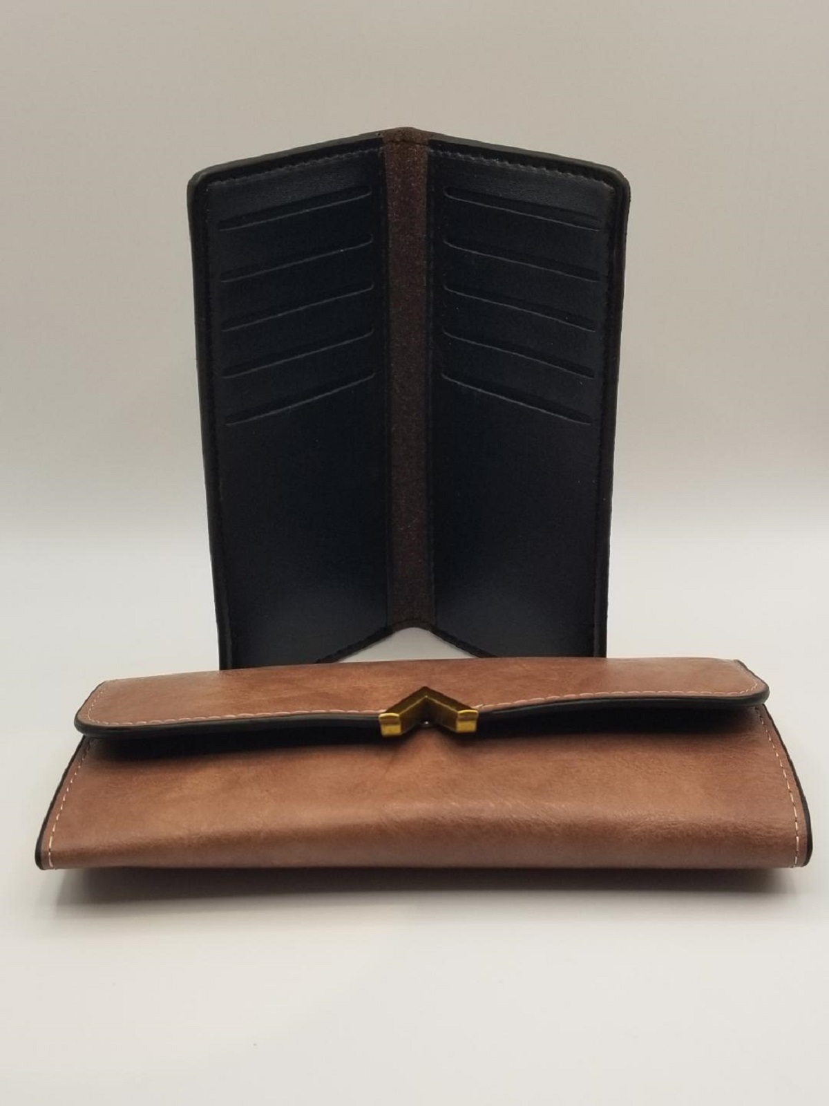 Metal Decor Tri-Fold Long Wallet - Brown | Property Room