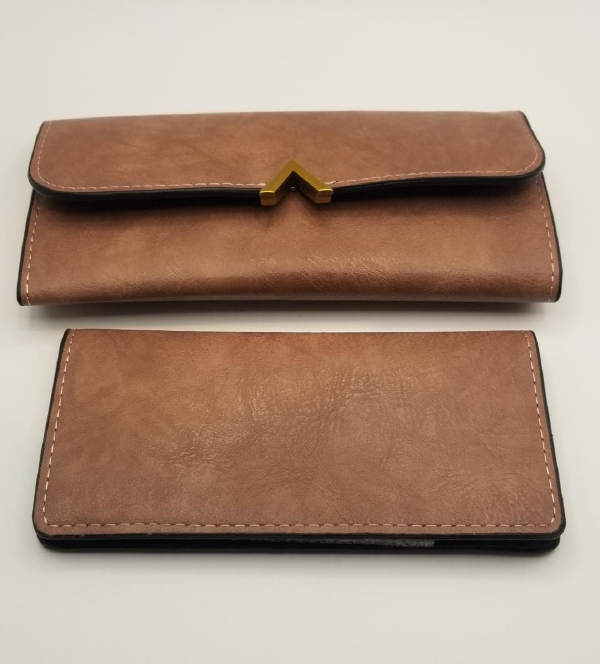 Metal Decor Tri-Fold Long Wallet - Brown | Property Room