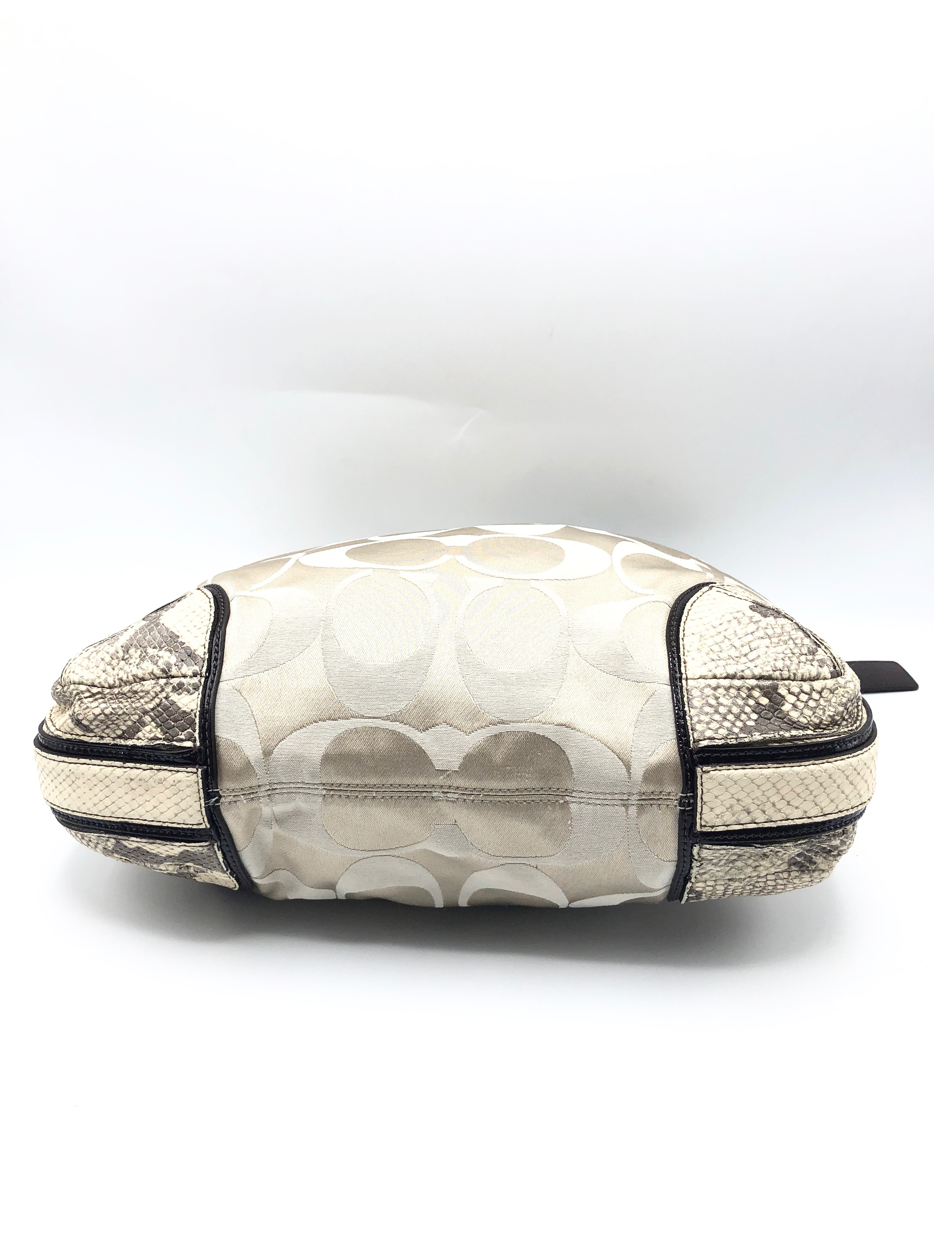COACH # 18408 Beige / Gold Signature CC Jacquard / Leather Snake ...