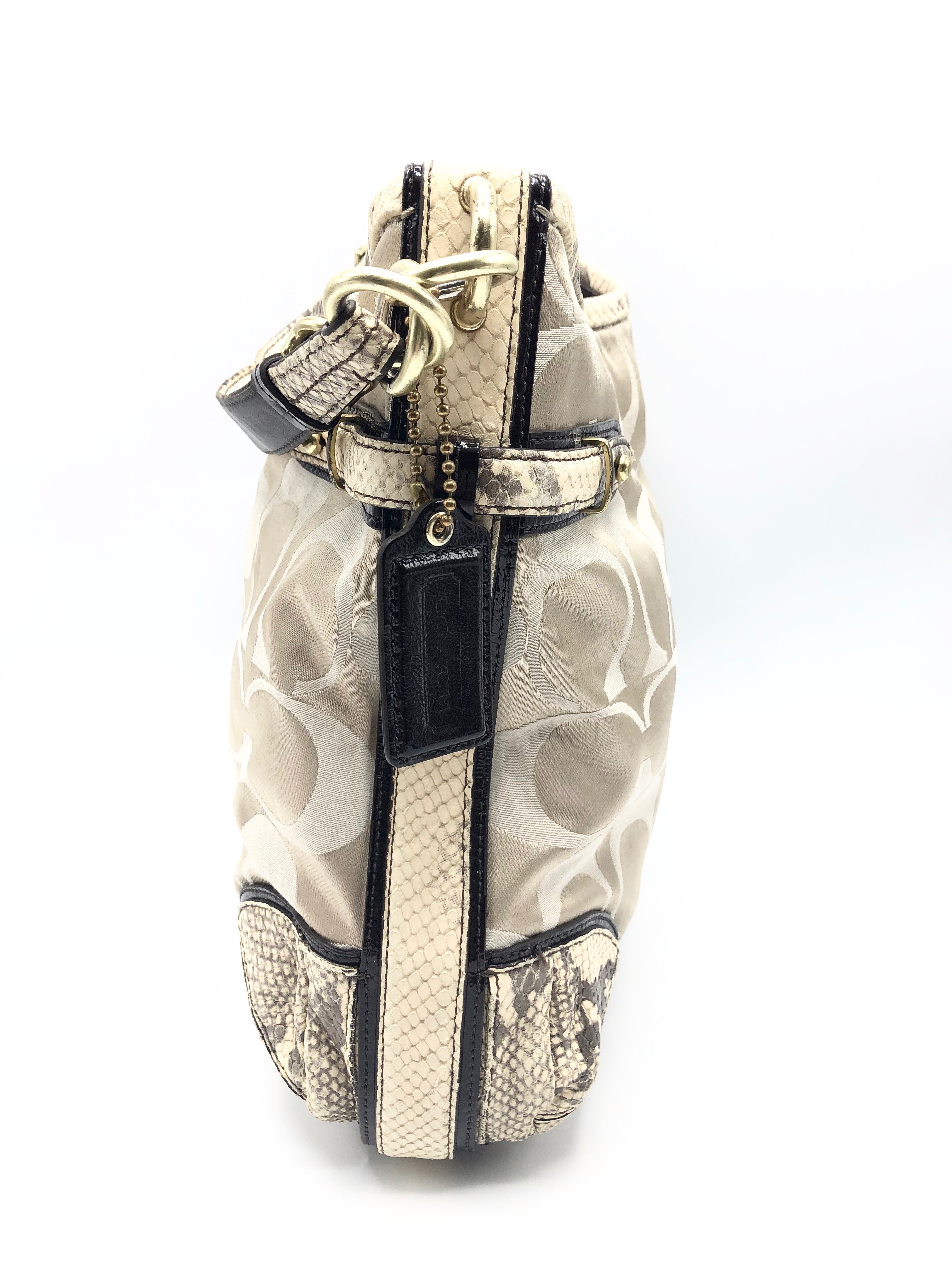 COACH # 18408 Beige / Gold Signature CC Jacquard / Leather Snake ...
