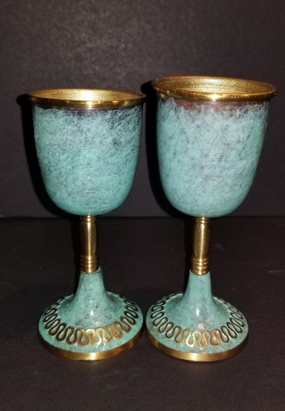 Vintage Israel Hand Painted Enamel Brass Goblet - Set of 2 | Property Room