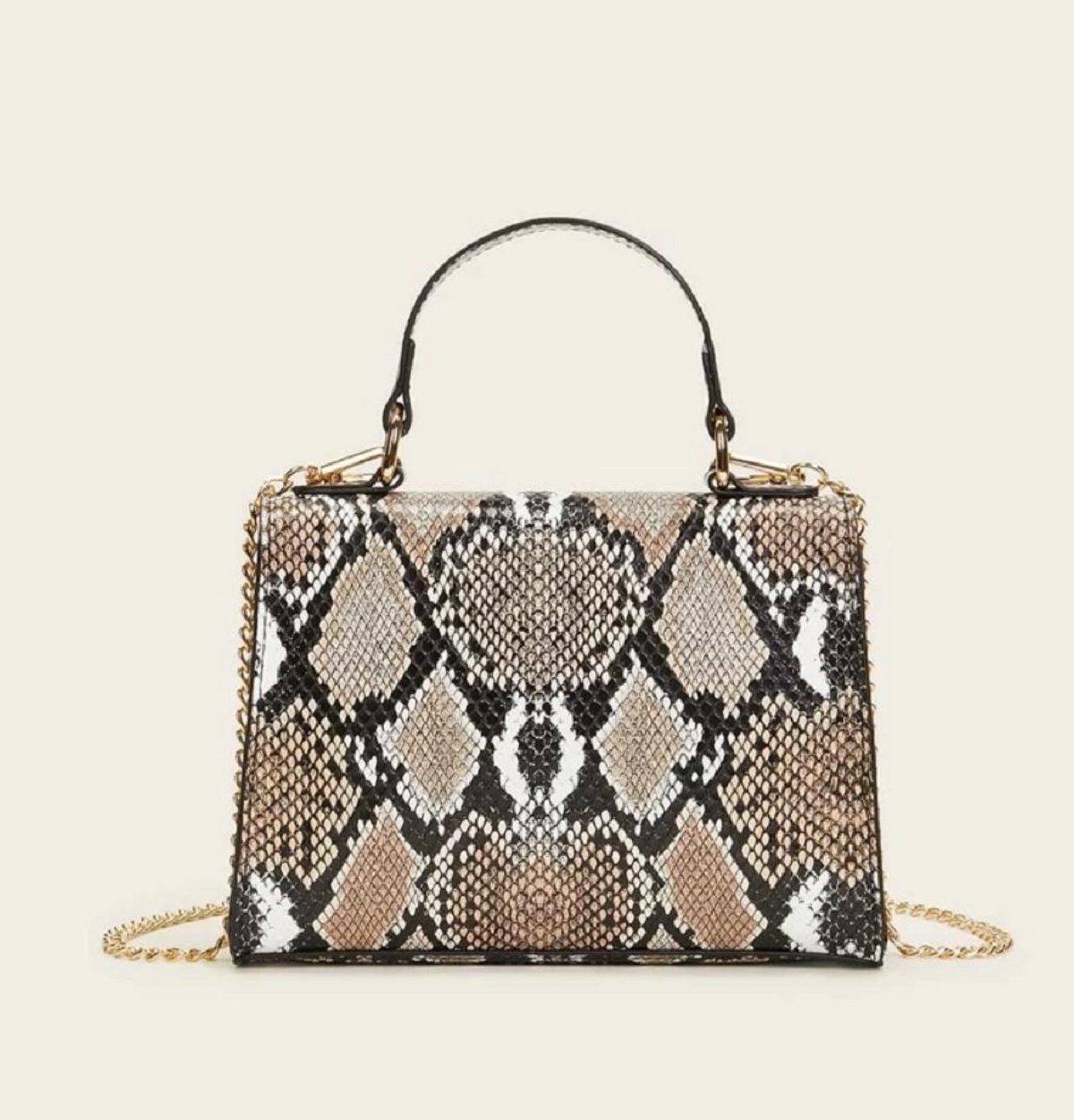 SHEIN TWIST LOCK SNAKESKIN PRINT PU LEATHER SATCHEL BAG | Property Room