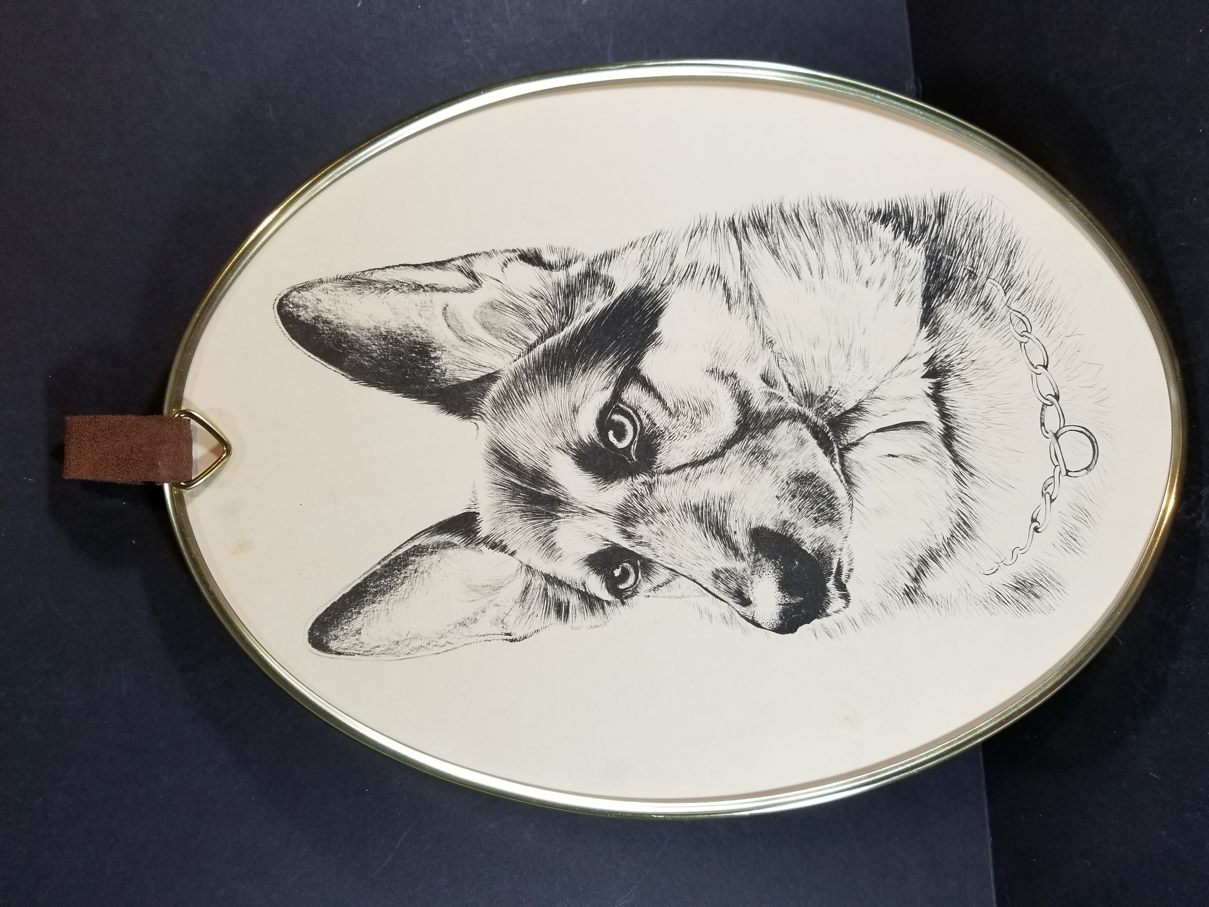 German Sheppard Sketch Drawing Print In A Brass Frame | Property Room