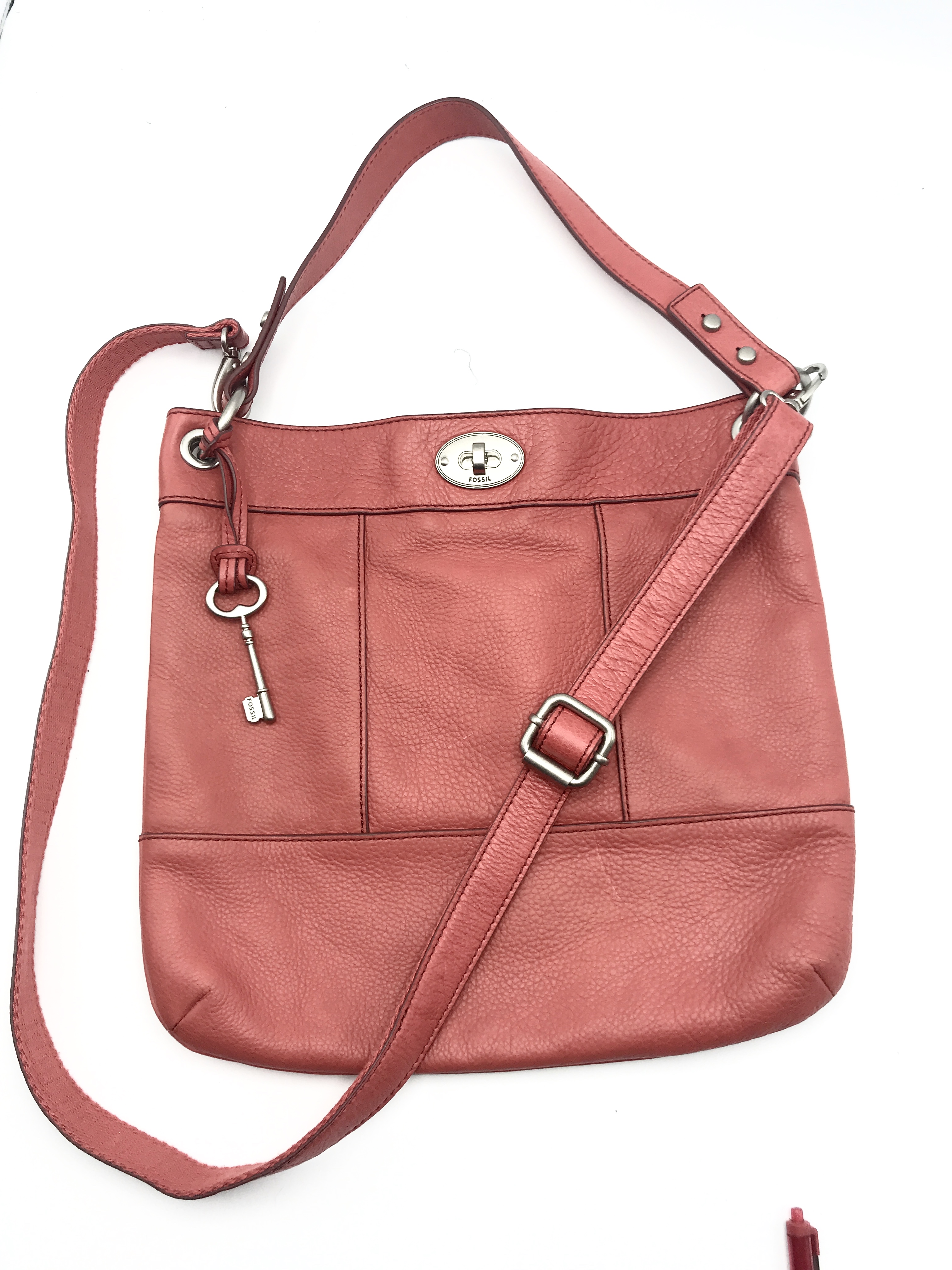 Fossil Red Pebbled Leather Hobo Shoulder Bag | Property Room