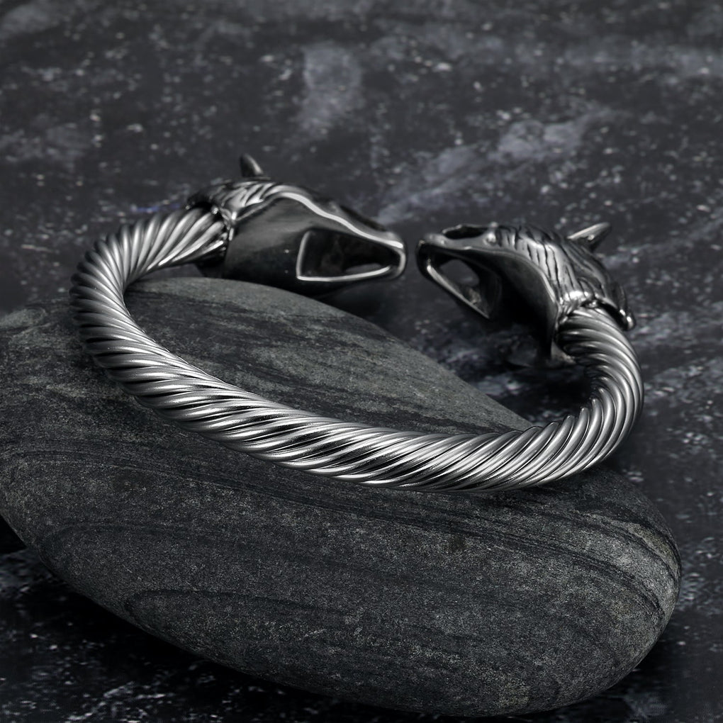 Norse Metalworks Handrafted Stainless Steel Large Wolf Head Torc ...