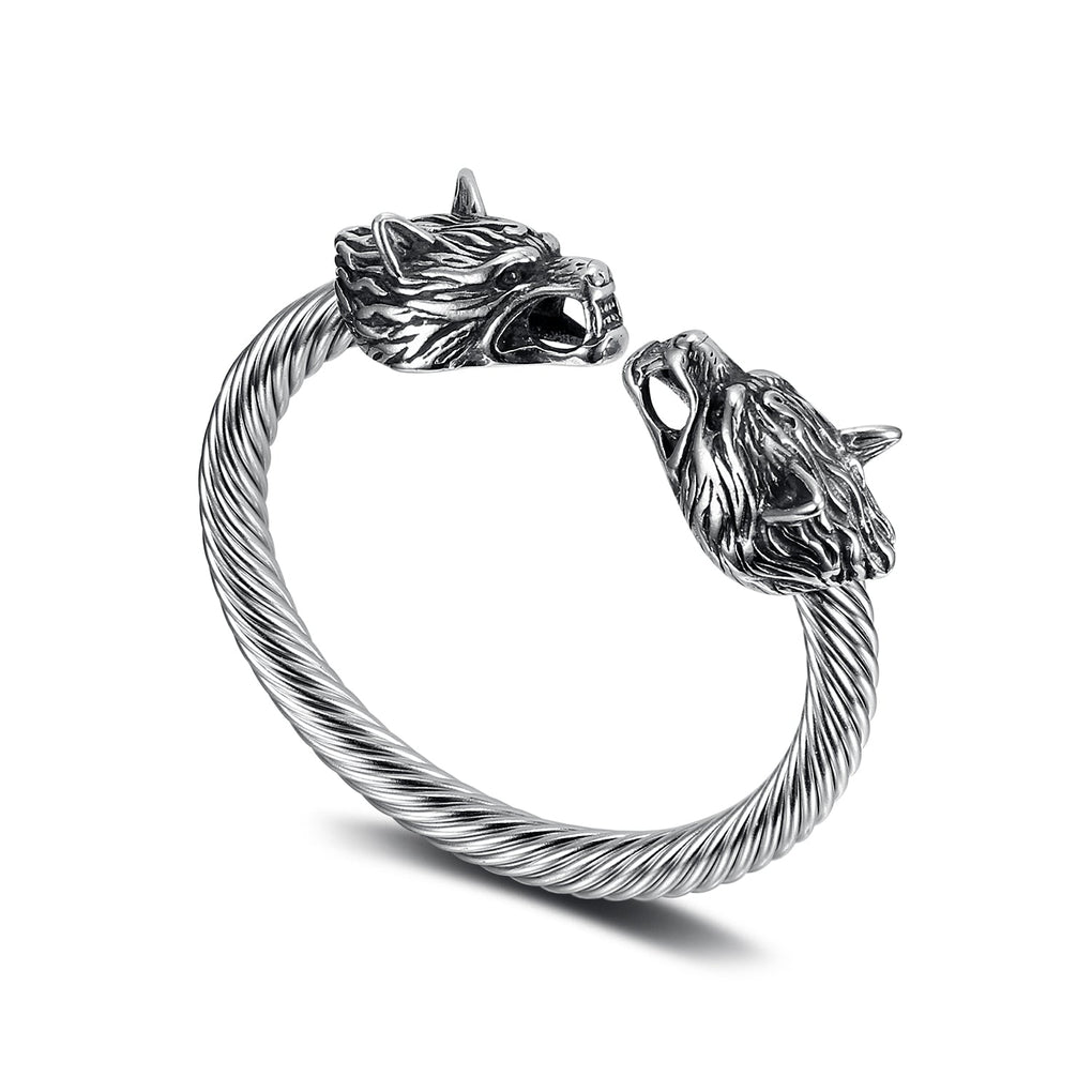 Norse Metalworks Handrafted Stainless Steel Large Wolf Head Torc ...