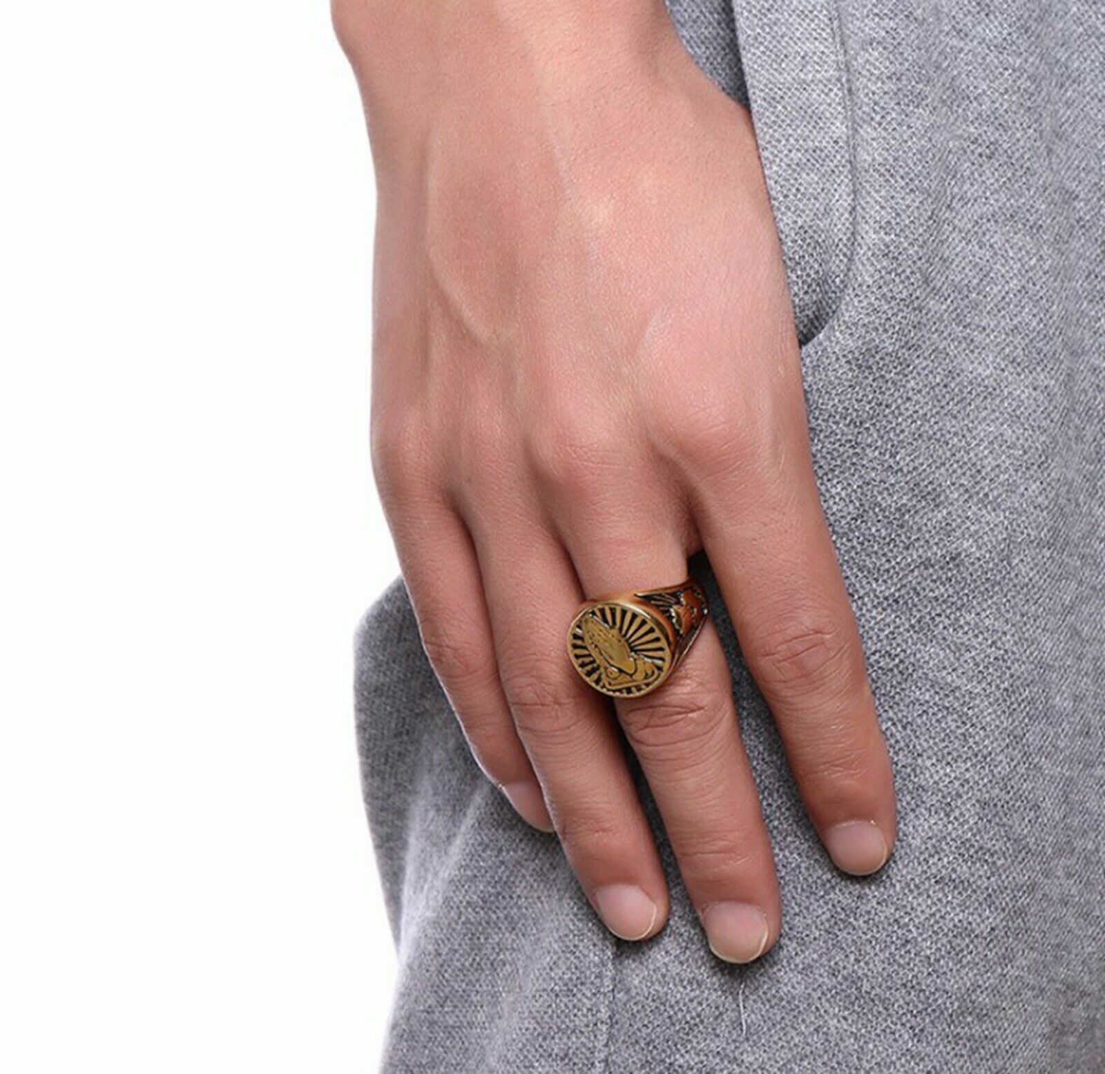 Men`s Stainless Steel Religious Praying Hands Ring Size 12 | Property Room