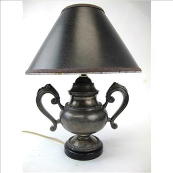 Vintage Pewter Table Lamp with Love Handles On a Wooden Base | Property ...