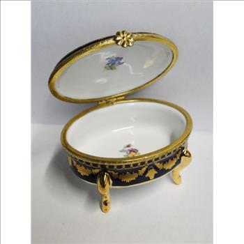 Limoges Porcelain Pill Box with 18kt Gold Inlay Cobalt Blue | Property Room