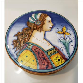 VTG DERUTA Hand Painted Italian Lady Footed Ceramic Trinket Box-Made in ...