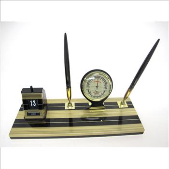 1960s Metal Desktop Pen Holder with Calendar, Date, And Barometer ...