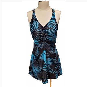 Ladies Swimsuit Geometric Leaf Pattern Tankini Top Only Blue Size L ...