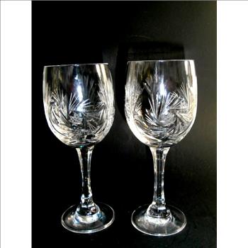 Pair of Clear and Cut Glass Crystal Pinwheel Goblets | Property Room