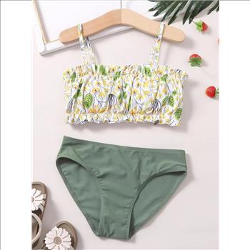 Girls Floral Ruched Frill Bikini Swimsuit 13/14 Yr Old | Property Room