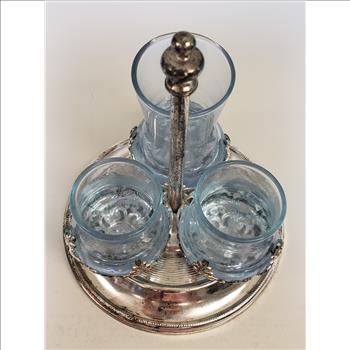 Vintage Silver Plate Caddy w 3 Condiments Glass Containers | Property Room
