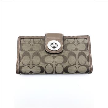 Coach Wallet Bifold Brown Signature Jacquard Twist Lock Closure ...