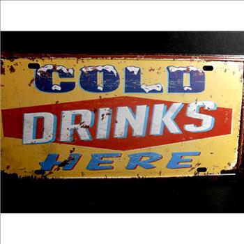 BAR - Vintage Looking 'Cold Drinks Here' Metal License Plate | Property ...
