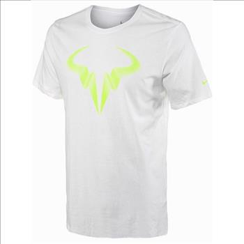Nike Rafael Nadal Bull Logo Icon Rafa Tennis Shirt Mens L White Volt ...
