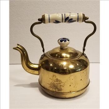 Vintage Brass Teapot with Delf Blue Handle | Property Room