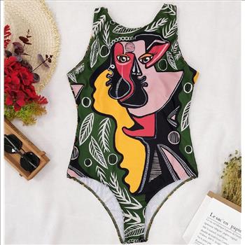WOMEN GRAFFITI ABSTRACT PRINT ONE PIECE BACKLESS SWIMWEAR-XL | Property ...